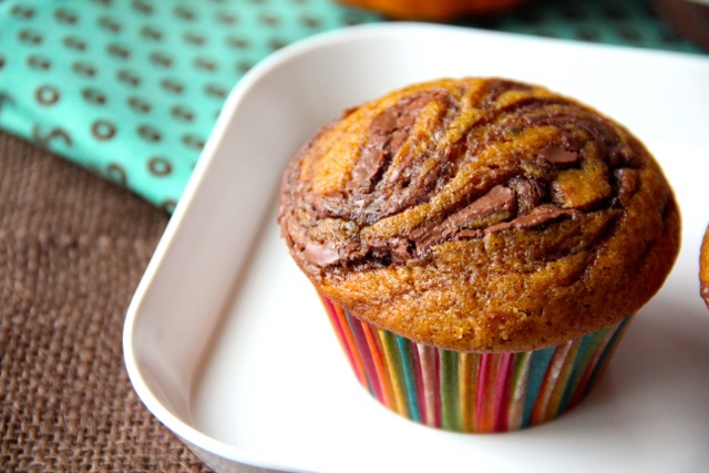 Pumpkin Nutella Swirl Muffins